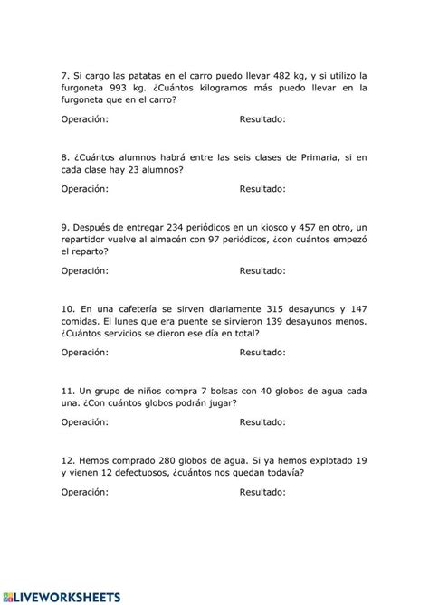 Problemas Suma Resta Y Multiplicación Ficha Interactiva Problemas