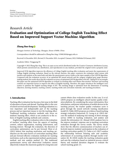 Pdf Evaluation And Optimization Of College English Teaching Effect Based On Improved Support