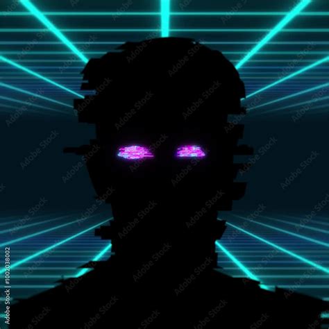 Glitch Art Glitch Silhouette Of Man With Noise Glitchy Eyes On Blue