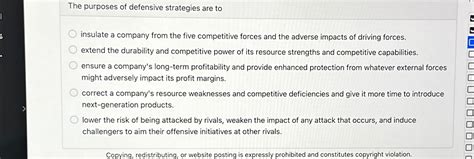 Solved The Purposes Of Defensive Strategies Are Toinsulate A