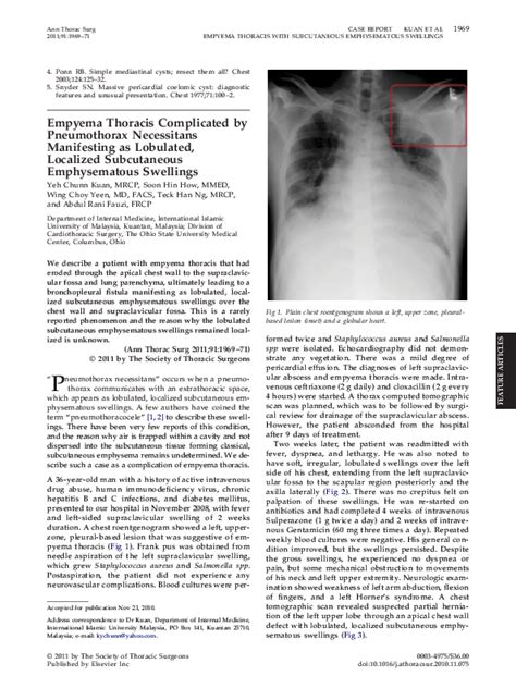 Pdf Empyema Thoracis Complicated By Pneumothorax Necessitans Manifesting As Lobulated
