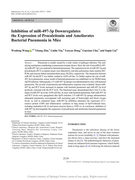 Inhibition Of Mir 497 3p Downregulates The Expression Of Procalcitonin