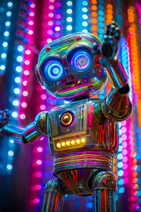 a robot that is standing in front of a neon sign generative ai stock illustration