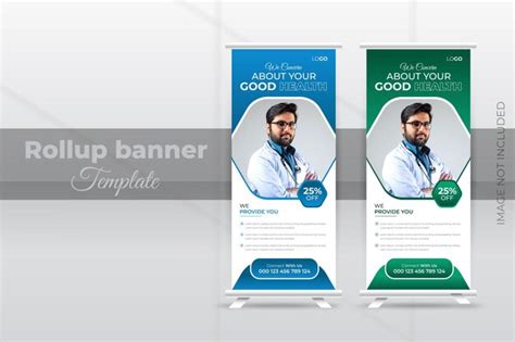 새로운 현대 추상 기하학적 의료 클리닉 배너 템플릿 또는 Standee 디자인 벡터를 롤업 프리미엄 벡터