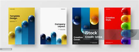 깨끗한 사실적인 공 포스터 컨셉 세트 신선한 커버 디자인 벡터 일러스트 컬렉션 A4 용지에 대한 스톡 벡터 아트 및 기타 이미지 A4 용지 개념 고급 Istock