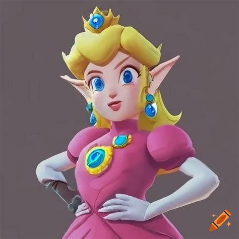 Princess Peach And Link In Swapped Outfits Posing Together On Craiyon