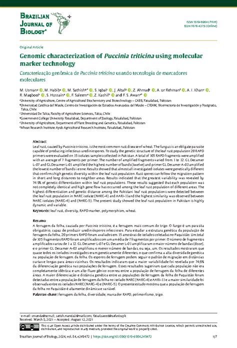 Genomic Characterization Of Puccinia Triticina Using Molecular Marker Technology Caracterizacao