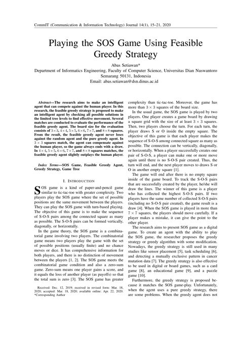 Pdf Playing The Sos Game Using Feasible Greedy Strategy