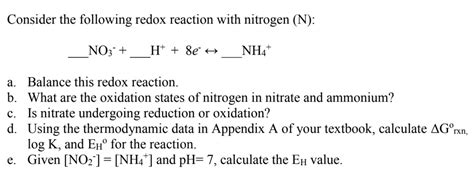 Solved Consider The Following Redox Reaction With Nitrogen N No3
