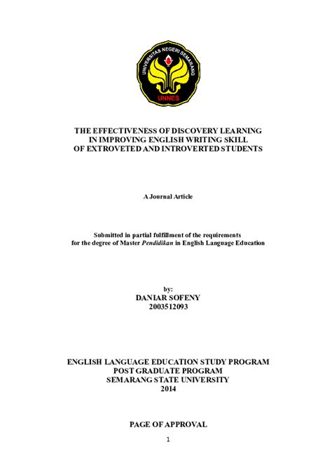Doc The Effectiveness Of Discovery Learning In Improving English Writing Skill Of Extroveted