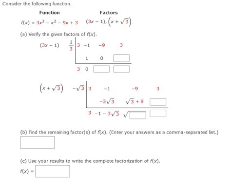 Solved Consider The Following Function Function Factors