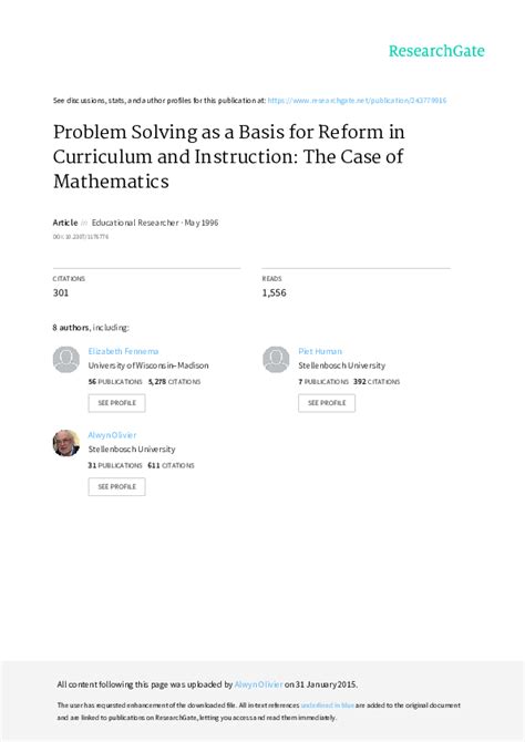 pdf problem solving as a basis for reform in curriculum and