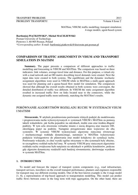 Pdf Comparsion Of Traffic Assignment In Visum And Transport