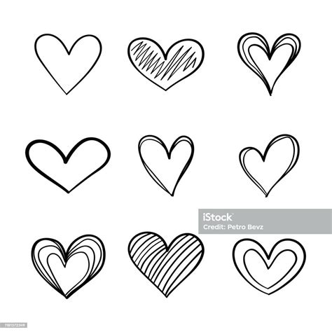 흰색 배경에 격리 된 하트 손으로 그린 아이콘 포스터 벽지 및 발렌타인 데이 하트 컬렉션 크리에이티브 아트 그리기에 대한 스톡 벡터 아트 및 기타 이미지 Istock