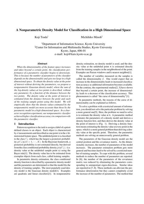Pdf A Nonparametric Density Model For Classification In A High
