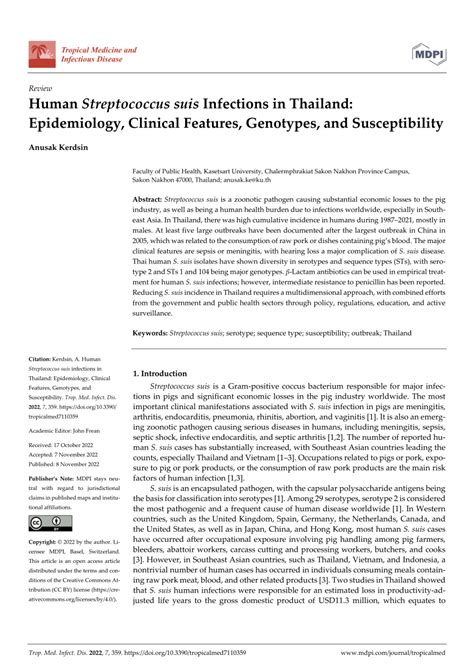 Pdf Human Streptococcus Suis Infections In Thailand Epidemiology Clinical Features