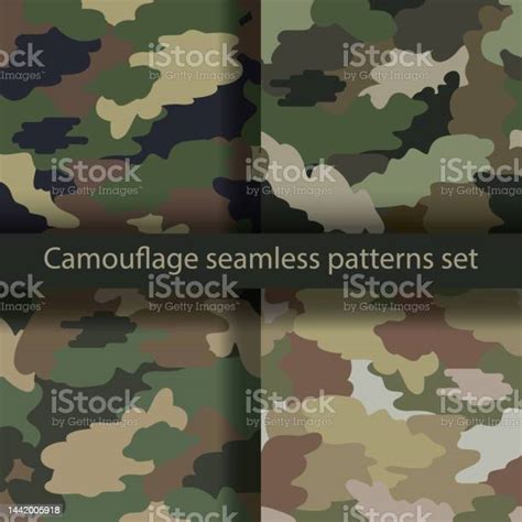 벡터 원활한 위장 패턴 세트 군인 사냥 의류 재료에 대 한 그림입니다 갈색에 대한 스톡 벡터 아트 및 기타 이미지 갈색 군대 군복 Istock