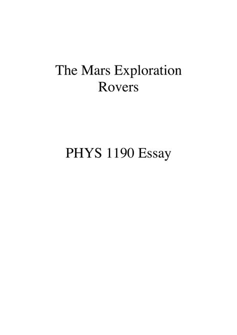 Major Assignment On Mars Exploration Rover Mission Phys1160
