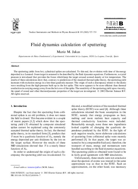 Pdf Fluid Dynamics Calculation Of Sputtering