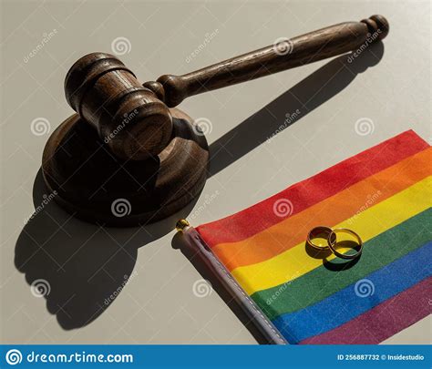Legalization Of Same Sex Marriages Rainbow Flag Wedding Rings And