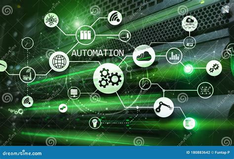 Business Process Automation Concept On Blurred Network Cabinets New Project Stock
