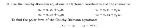 solved use the cauchy riemann equations in cartesian
