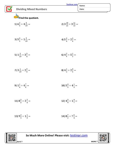 Dividing Mixed Numbers Worksheets