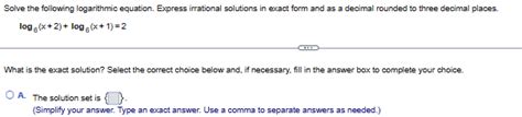 Solved Log6 X 2 Log6 X 1 2 What Is The Exact Solution Chegg Com
