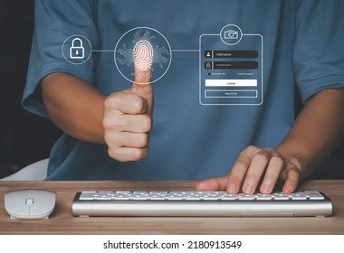 Businesswomen Fingerprint Scanning Biometric Authentication Cyber Stock Photo