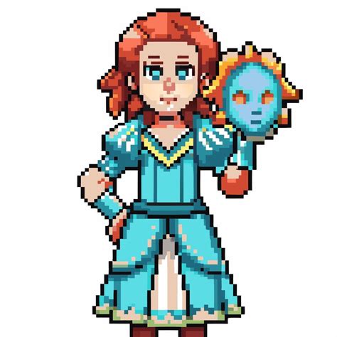 Pixel Art Character Holding Mask Fantasy Game Design Retro Pixelated
