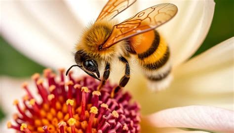 Honey Bee Collecting Pollen Flower Insect Pollination Process Stock