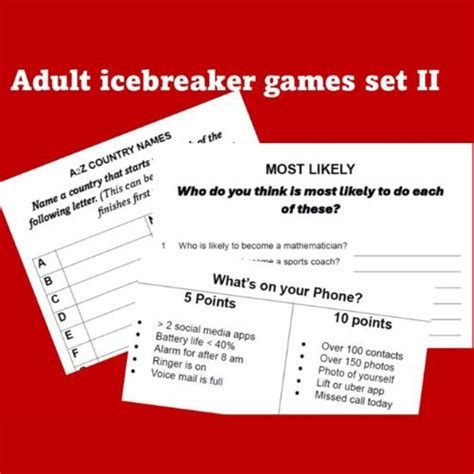 Printable Adult Icebreaker Games Set Ii Games Icebreaker 8 Pages
