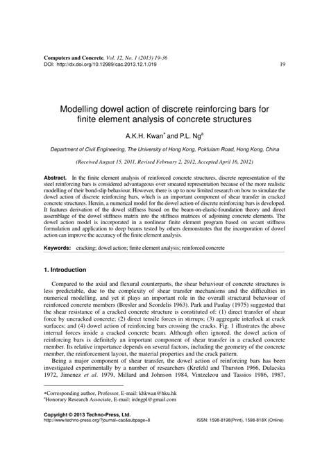 Pdf Modelling Dowel Action Of Discrete Reinforcing Bars For Finite Element Analysis Of
