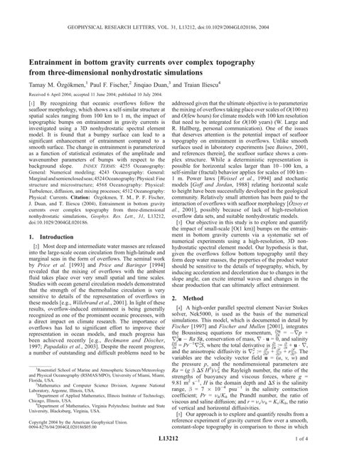 Pdf Entrainment In Bottom Gravity Currents Over Complex Topography