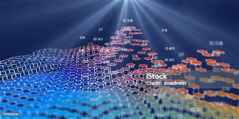 육각 형 다각형 데이터 및 렌즈 효과와 추상 색상 배경 빅 데이터 양자 가상 암호화 인공 지능의 비즈니스 시각화 블록 체인