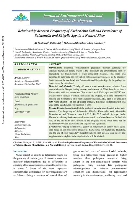 Pdf Relationship Between Frequency Of Escherichia Coli And Prevalence