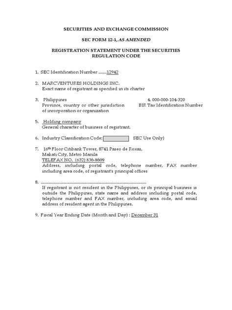 Sec Form 12 1 Registration Statement With Prospectus Pdf Stocks Book Value Free 30 Day