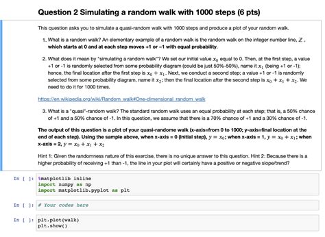 Solved Question 2 Simulating A Random Walk With 1000 Steps
