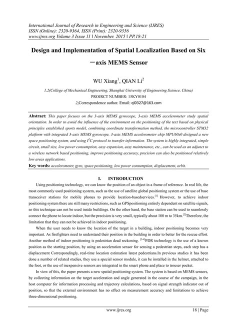Design And Implementation Of Spatial Localization Based On Six －axis Mems Sensor Pdf