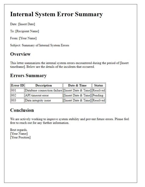 Letter Template For Internal System Error Briefing Free Samples In