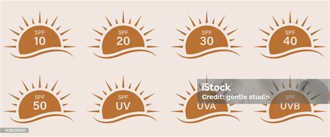 태양 Uv 광선 Spf 50 40 30 20 10 방사선 실루엣 아이콘 세트를 보호합니다 여름 자외선 차단 보호 자외선 Uva