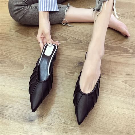여성용 뮬 2021 슬리퍼 캐주얼 슈즈 Pantofle Pointed Toe 스퀘어 힐 메드 슬라이드 럭셔리 여름 뉴 힐 블록 커버 Rubbe슬리퍼 Aliexpress