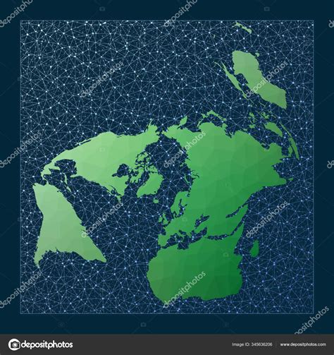 Global Network Gringorten Quincuncial Projection Green Low Poly World Map With Network
