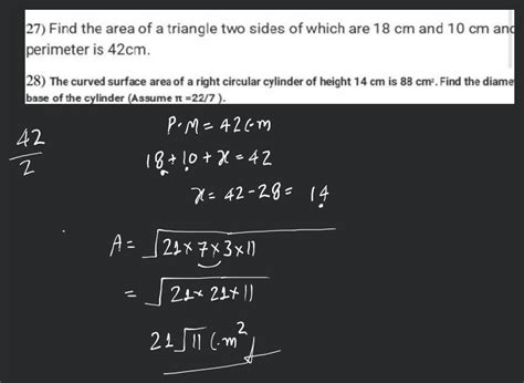 27 Find The Area Of A Triangle Two Sides Of Which Are 18 Cm And 10 Cm An
