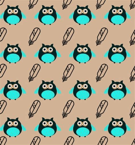 올빼미와 깃털 배경 반복 패턴 디자인 Ai Eps Uidownload