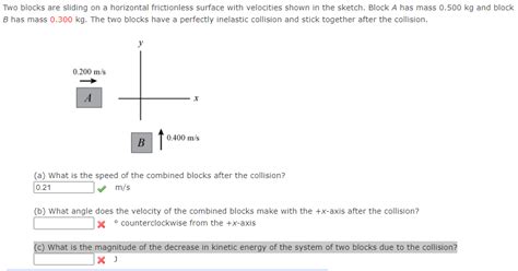 Solved Two Blocks Are Sliding On A Horizontal Frictionless Chegg