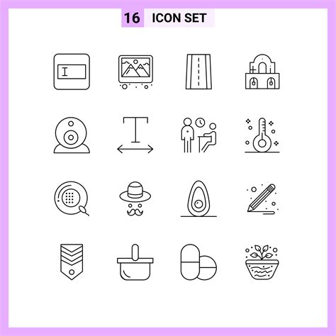 Set Of 16 Vector Outlines On Grid For Font Surveillance Road Security Church Editable Vector