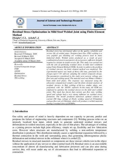 Pdf Residual Stress Optimization In Mild Steel Welded Joint Using