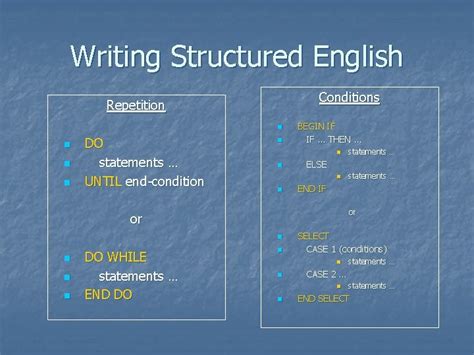 Structured English From Userspeak To Programming Plain English