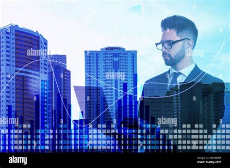 Multiple Exposure Of Businessman Graph And Cityscape Stock Photo Alamy